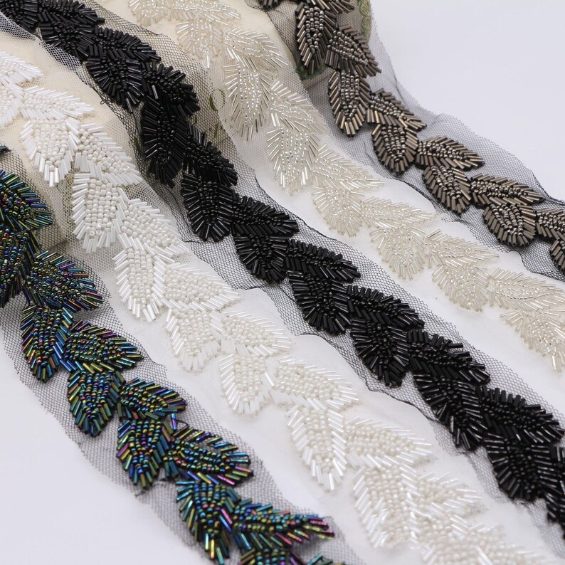 5yards Heavy Bead Trim With Retro Leaves Style Beads Trimming for Sash ...