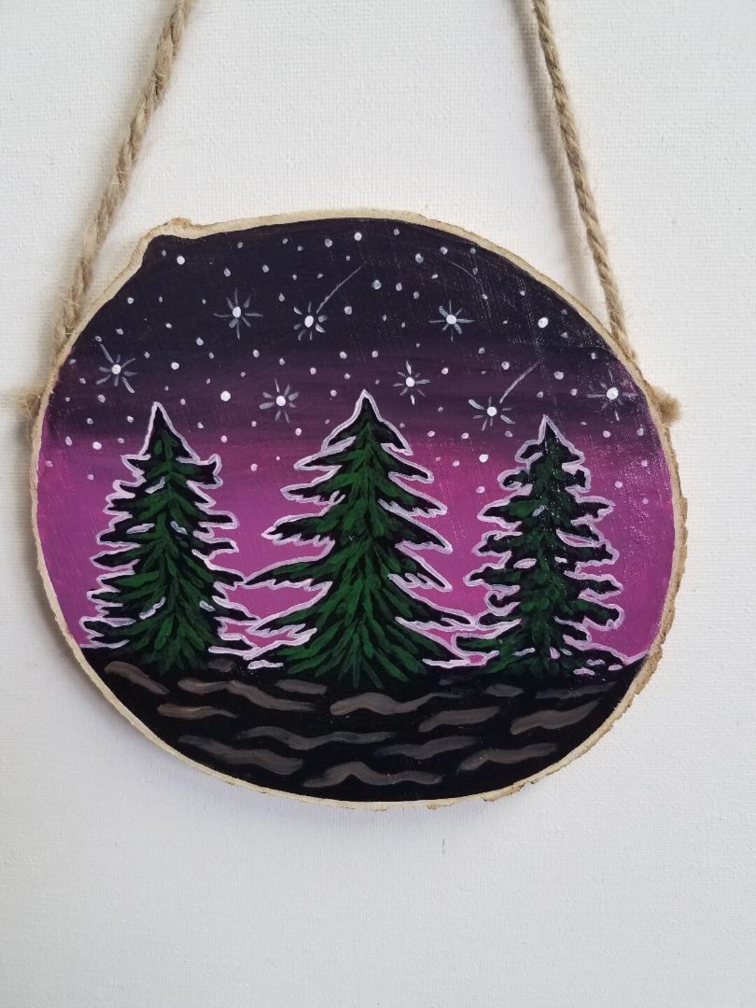 Hand Painted Wood Slice, Acrylic Painting, Hanging, Round, Wall Art ...