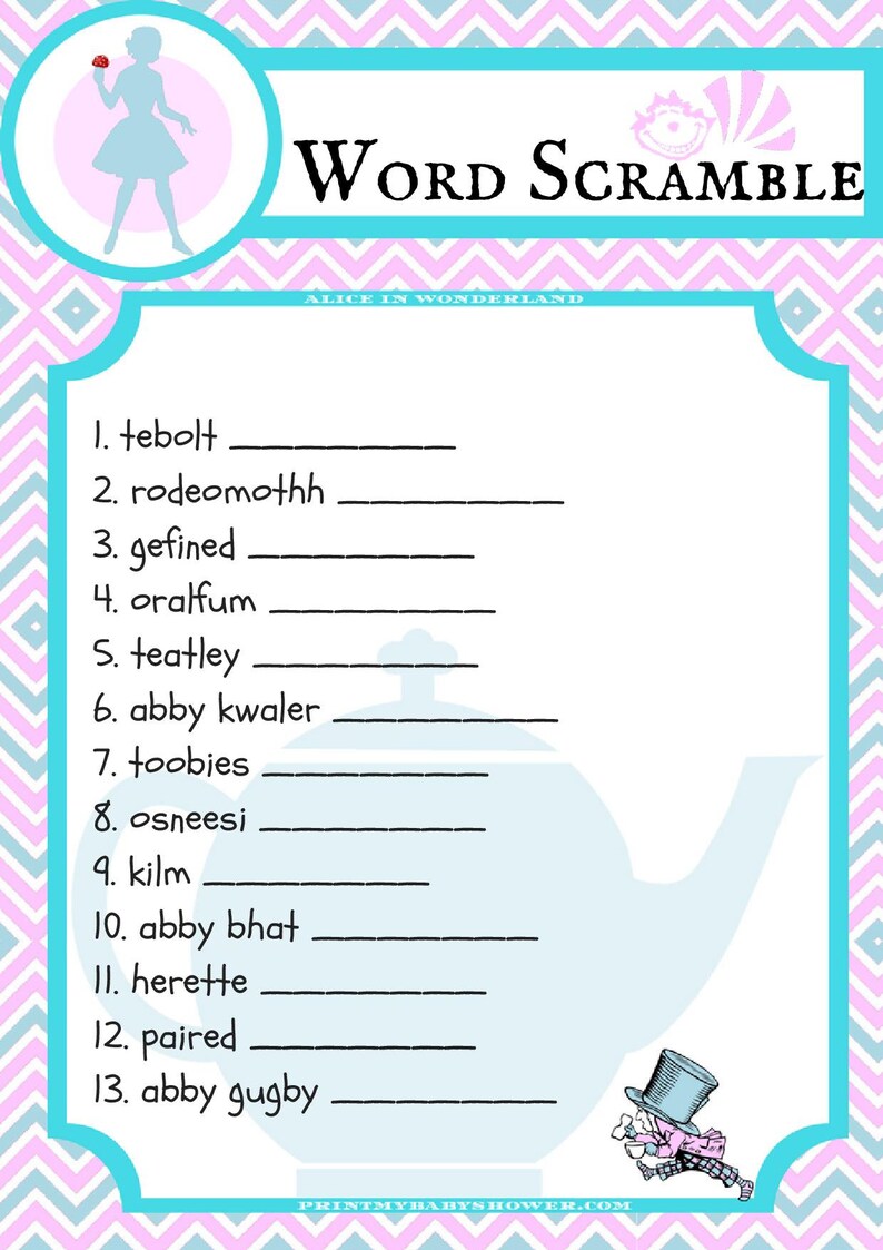 Alice in Wonderland Baby Shower Games - Etsy
