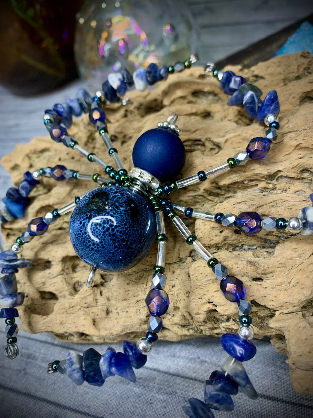 Indigo Beaded Spider - Etsy
