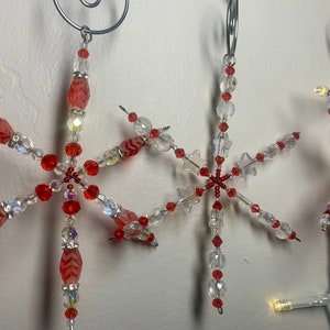 Red and Crystal Snowflake Set of 4 - Etsy