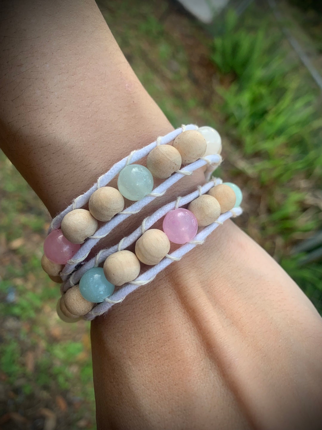 Pastel Quartz and Wood Bracelet Wrap - Etsy