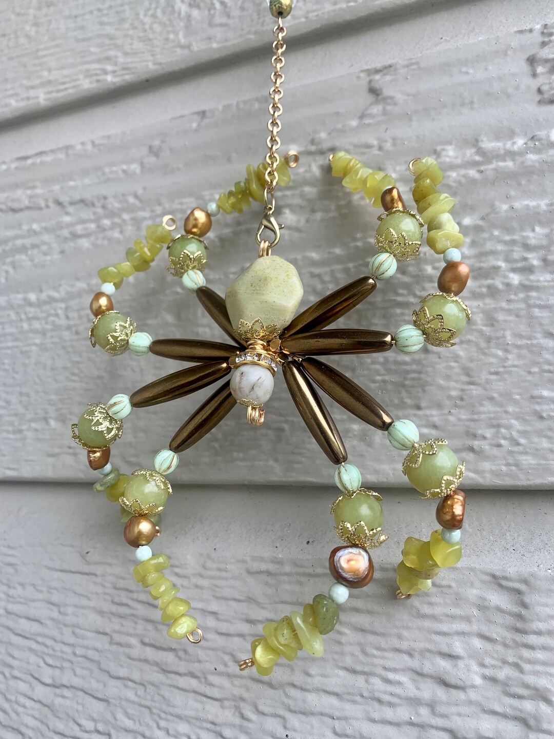 Peridot Jade and Bronze Pearl Beaded Spider With Chain - Etsy