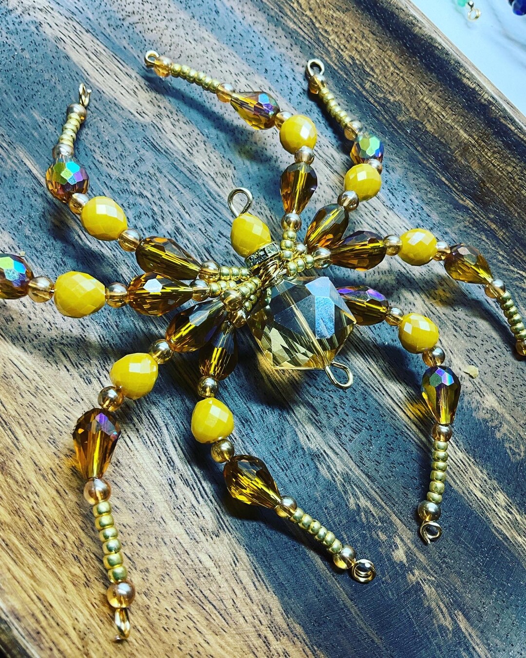 Gold and Amber Beaded Spider With Chain - Etsy