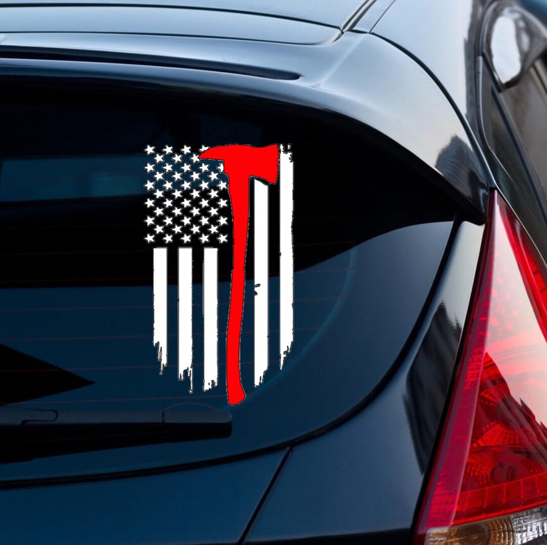 Firemans Axe, Thin Red Line, American Flag, Vinyl Car Decal, Support ...