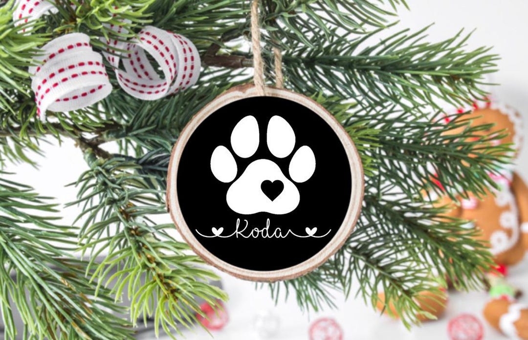 Pet Paw Personalized Rustic Wood Round Slice Christmas Tree Ornament - Etsy