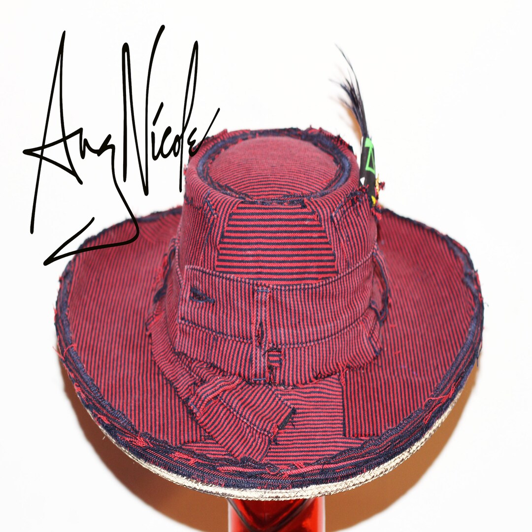 Oversized Red Strip Hat - Etsy