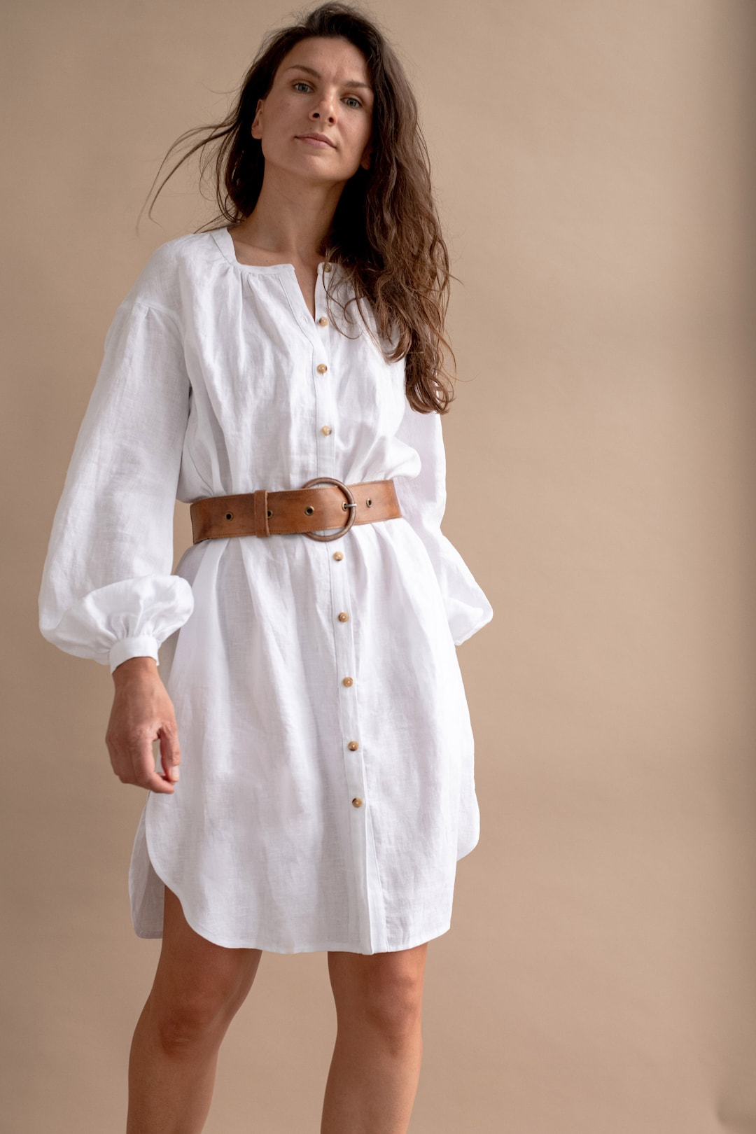 Chic Elegant White Linen Tunic Dress Perfect for Summer Brunches and ...