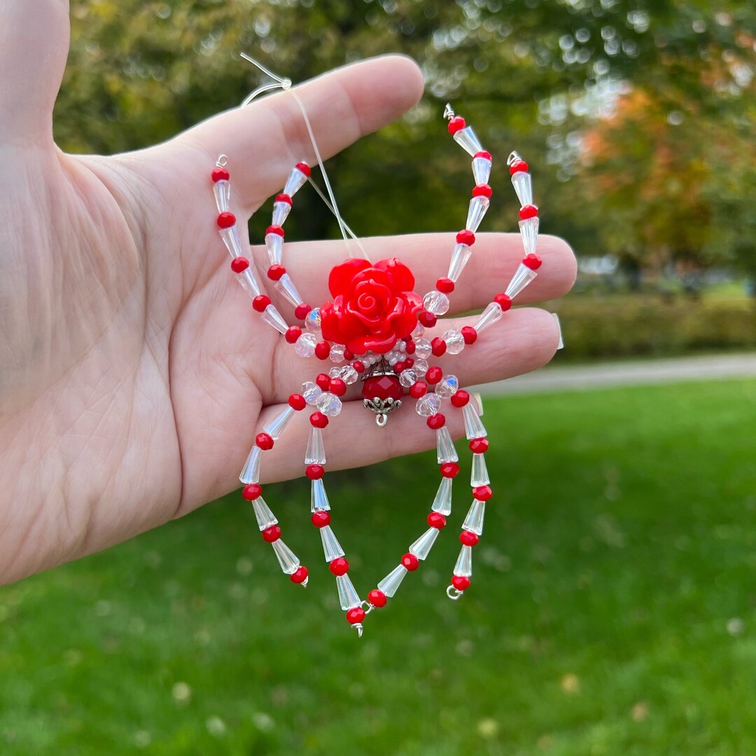 Red Rose Beaded Spider Ornament, Valentines Day Spider Gift - Etsy