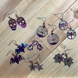 Oil Slick Rainbow Skull Earrings - Etsy