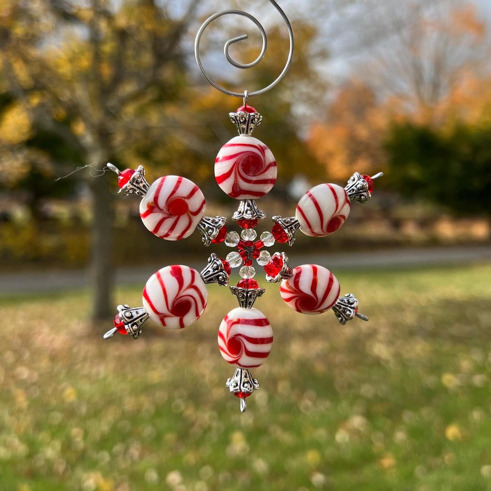 Beaded Peppermint Snowflake Ornaments - Etsy