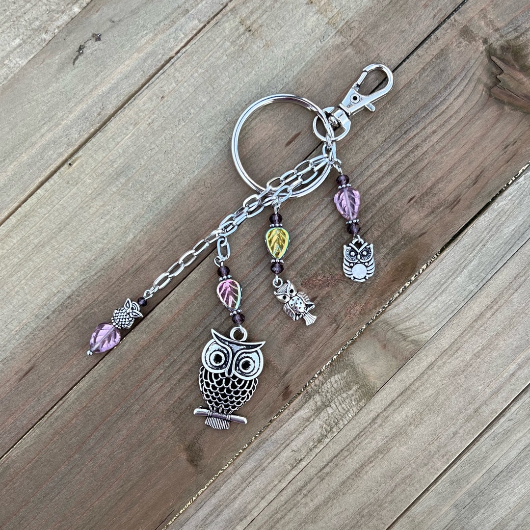 Owl Key Chain, Purple Leaf Key Ring - Etsy