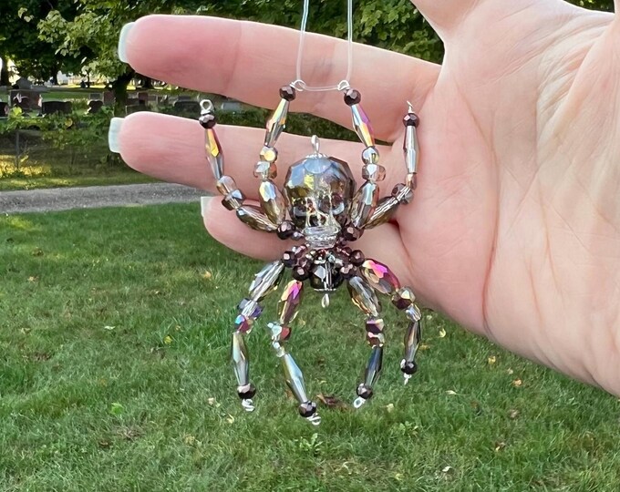 Halloween Beaded Spider, Handmade Crystal Skull Spider Ornament - Etsy