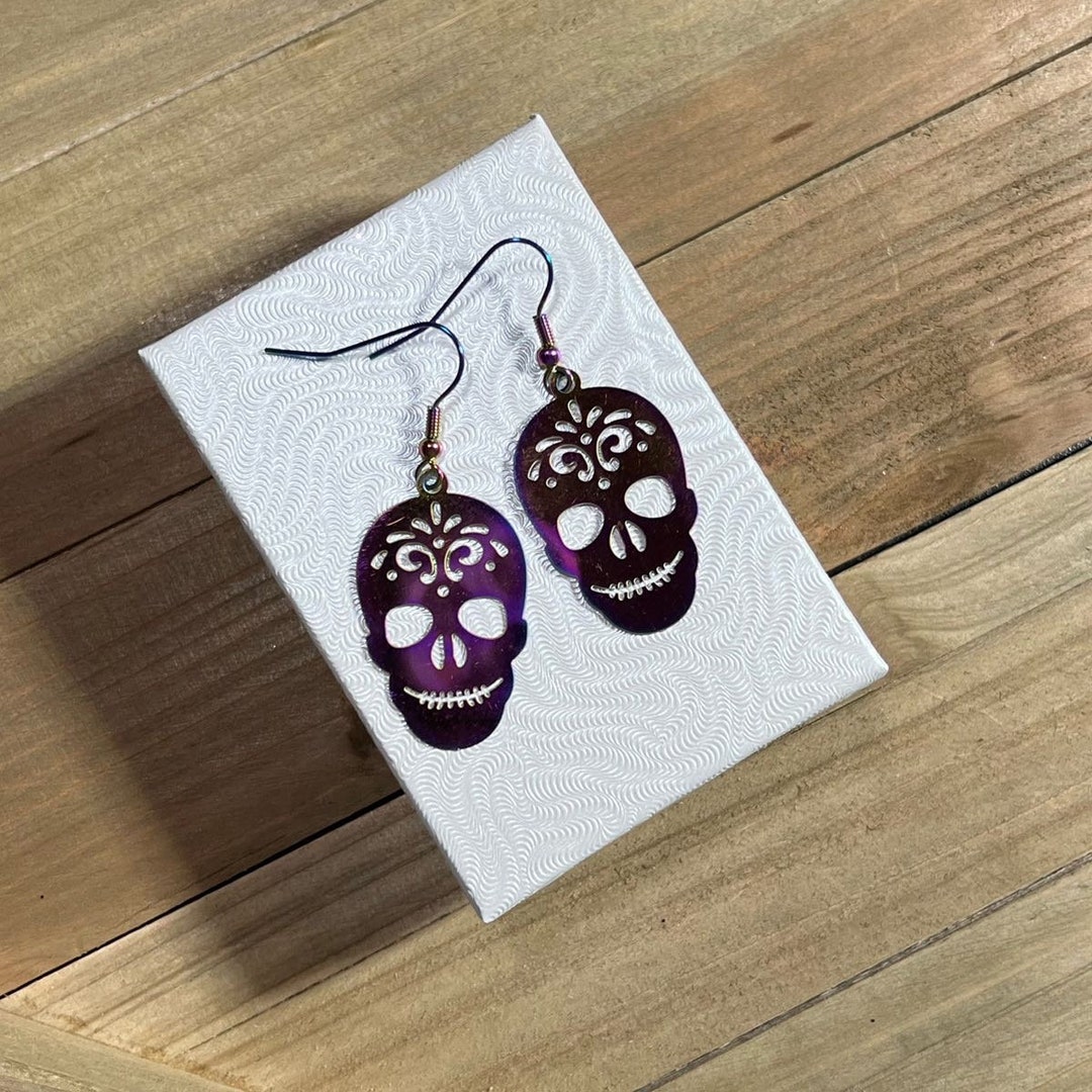 Oil Slick Rainbow Skull Earrings - Etsy