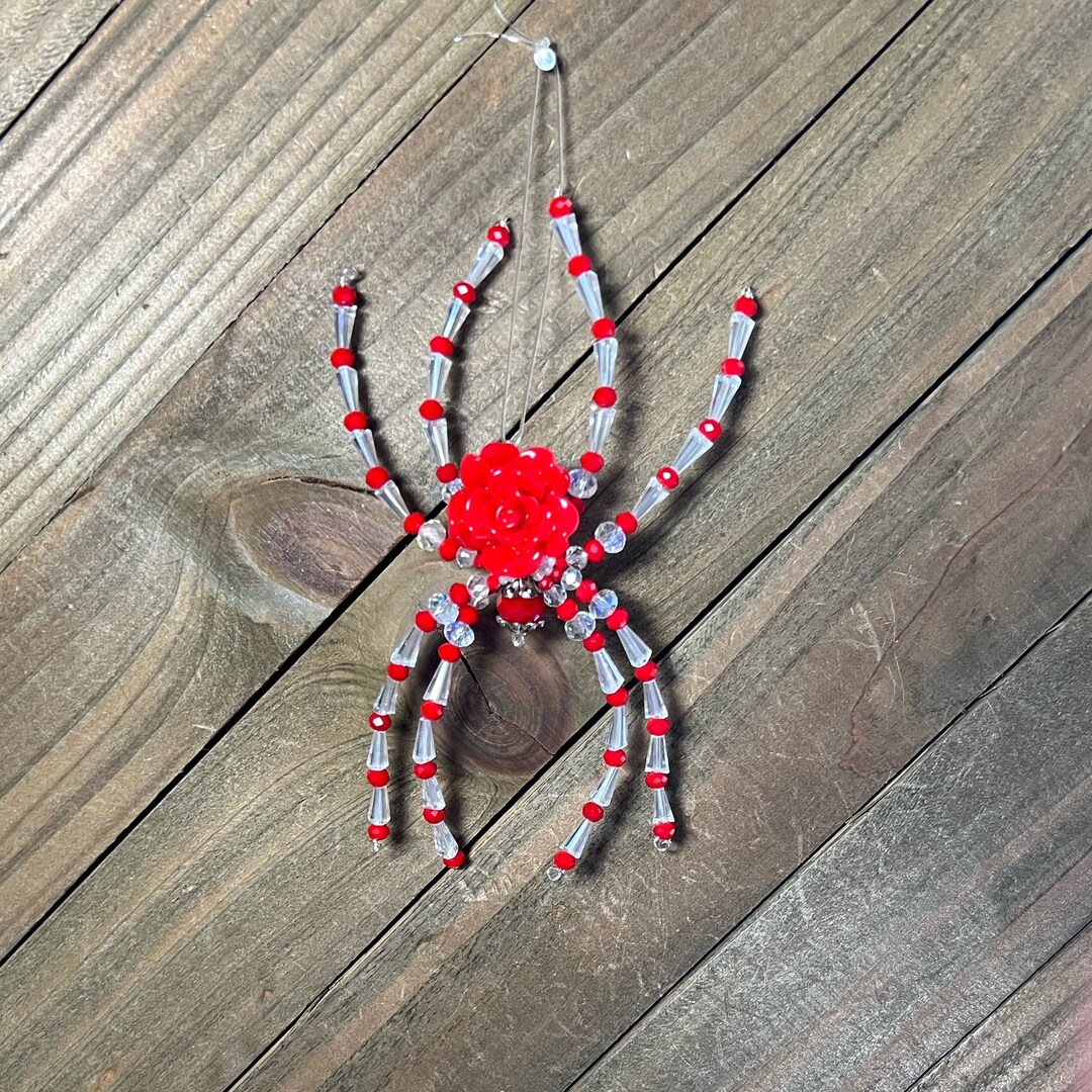 Red Rose Beaded Spider Ornament Valentines Day Spider Gift - Etsy