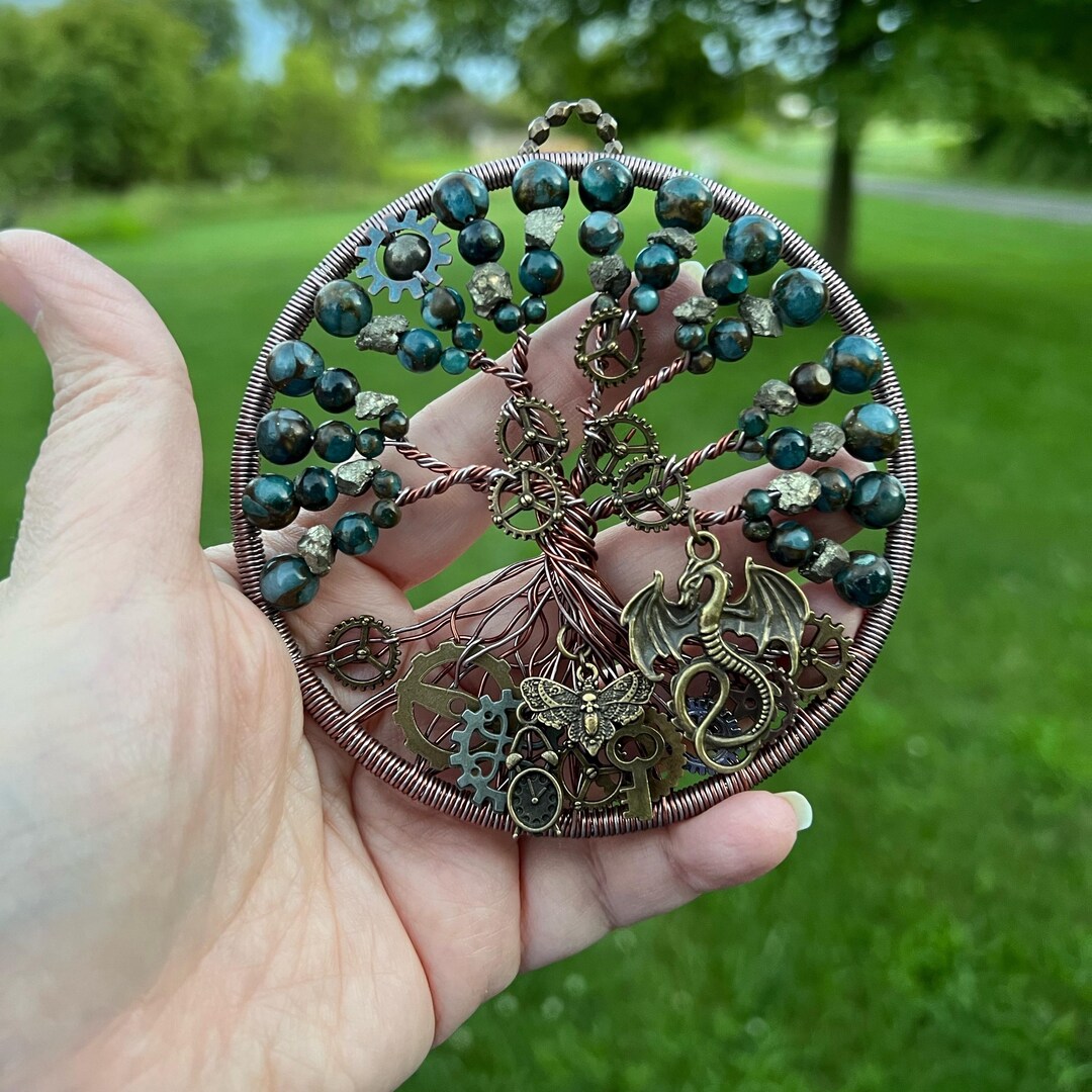 Bronze and Blue Steampunk Tree of Life Wall Hanging 4 Jasper and Pyrite ...