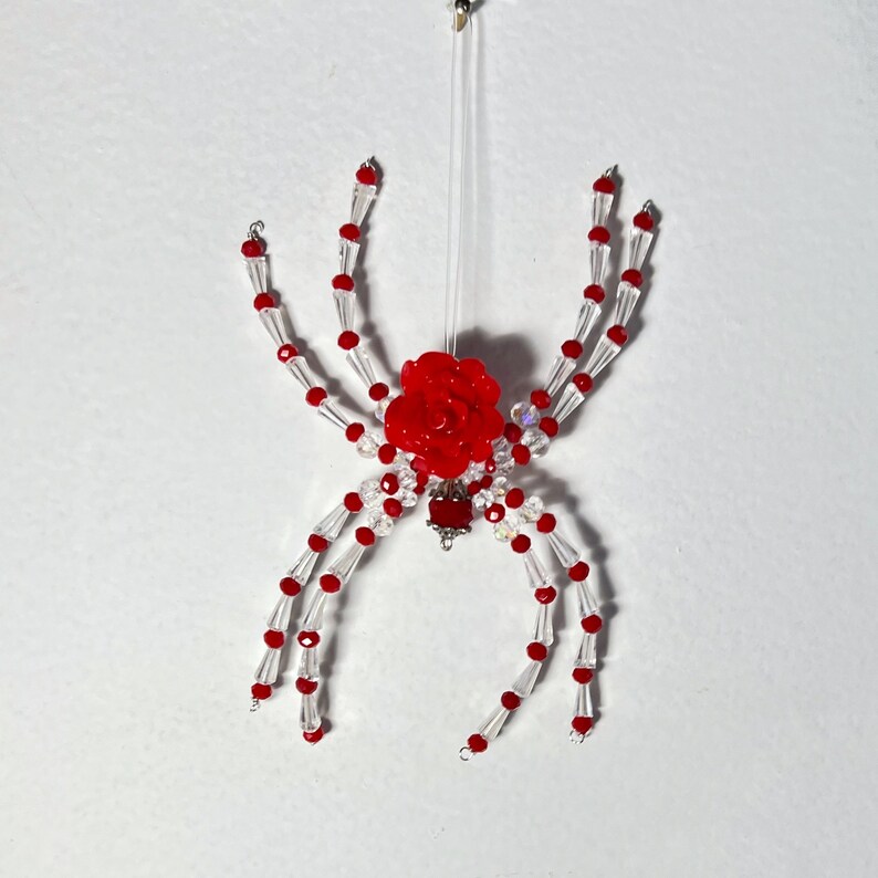 Red Rose Beaded Spider Ornament Valentines Day Spider Gift - Etsy