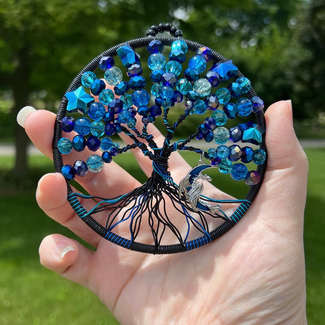 Blue Moon Dragon Tree of Life Wall Hanging - 4” Black and Blue Crescent ...