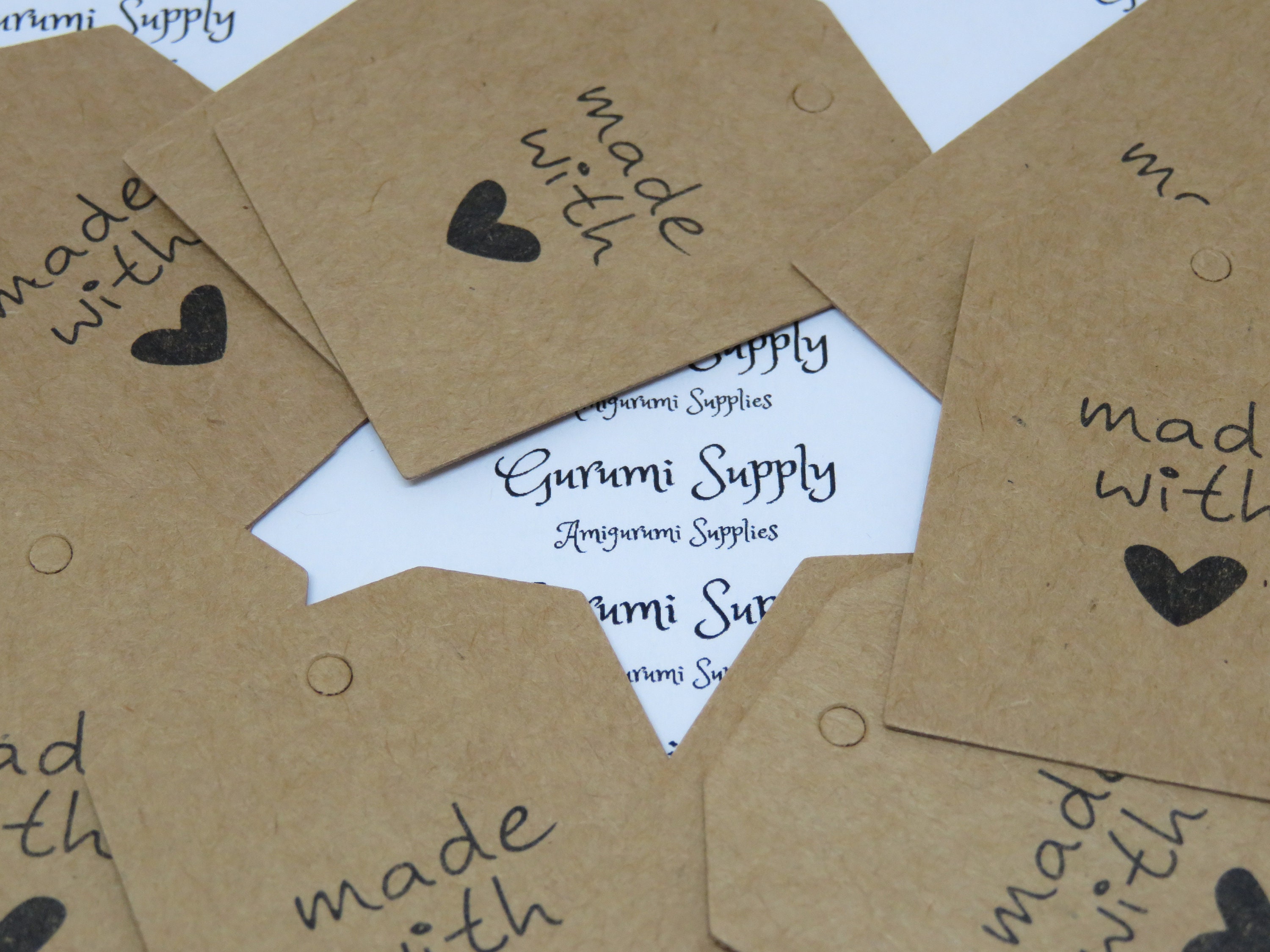 Hand Crafted Look – “Made with (Heart Symbol)” Brown Craft Tag/ Hang ...