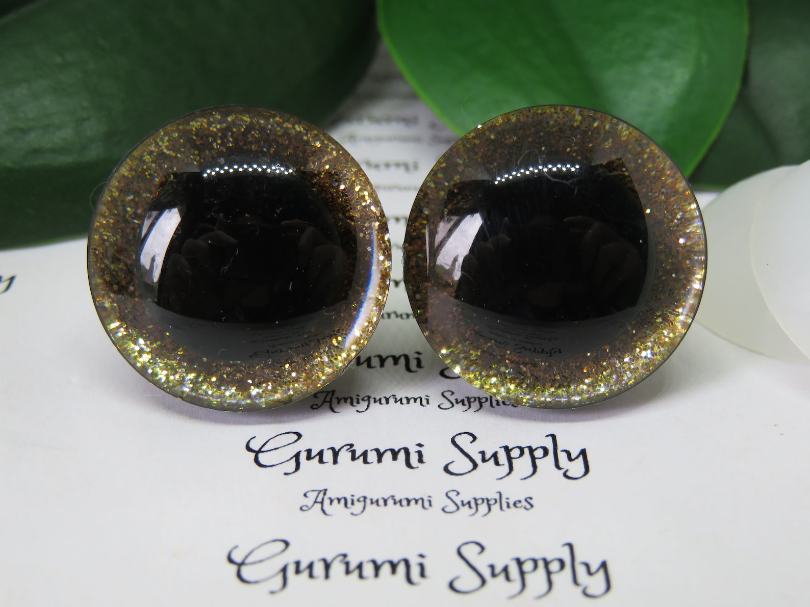 24mm Clear Trapezoid Safety Eyes With a Gold Glitter Slip Iris, Black ...