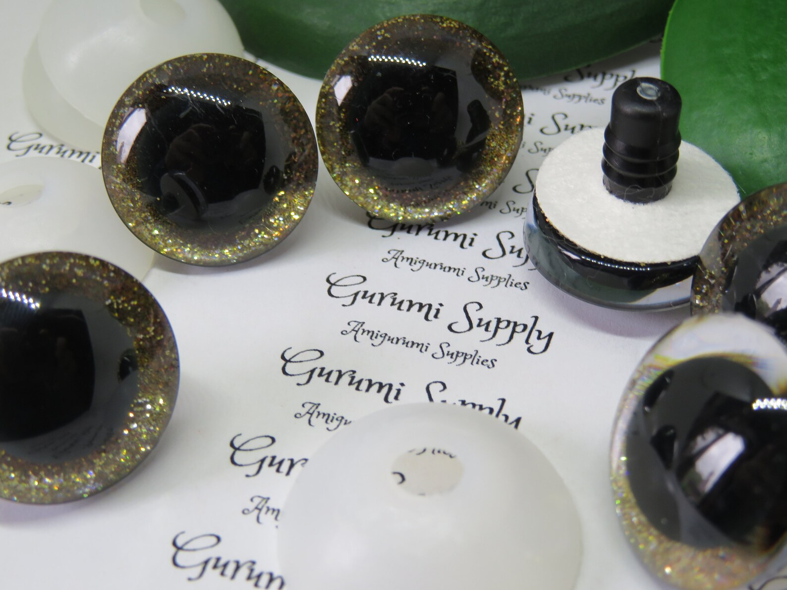 24mm Clear Trapezoid Safety Eyes With a Gold Glitter Slip Iris, Black ...