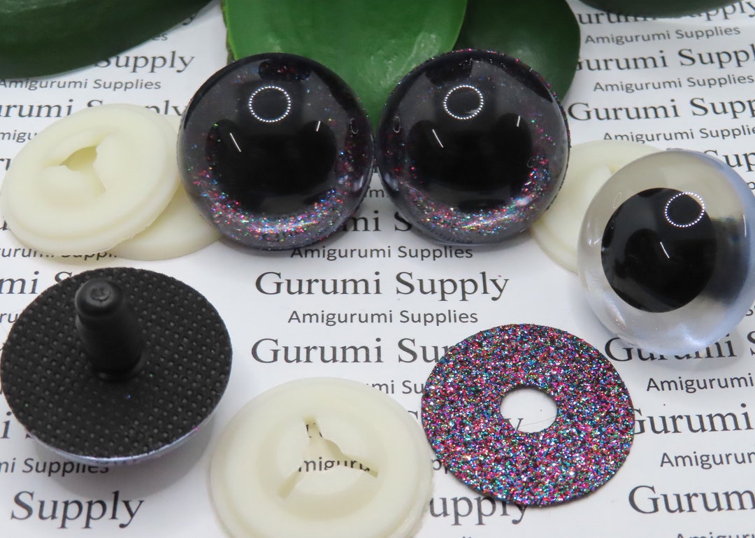 30mm Clear Round Plastic Safety Eyes With a Dark Sparkle Glitter Non ...