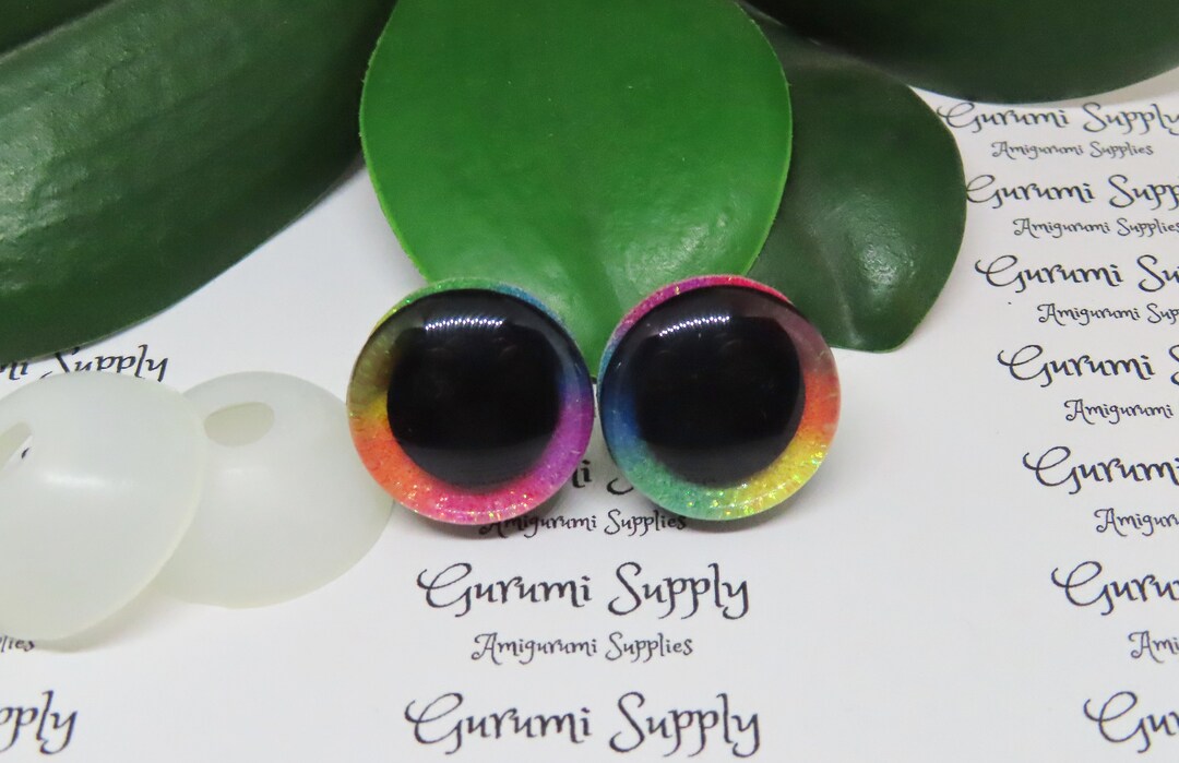 20mm Clear Trapezoid Safety Eyes With a Rainbow Glitter Slip and Black ...