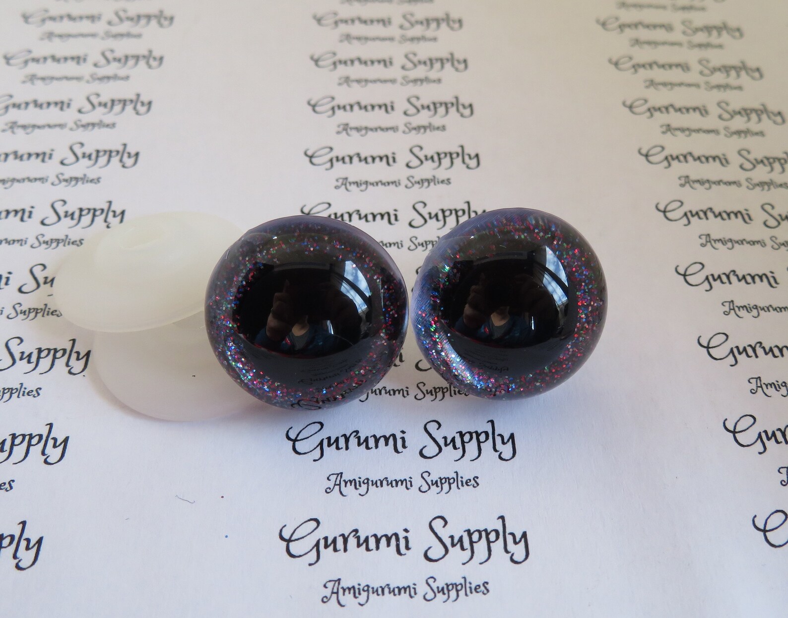 24mm Clear Round Plastic Safety Eyes With a Dark Sparkle Glitter Non ...