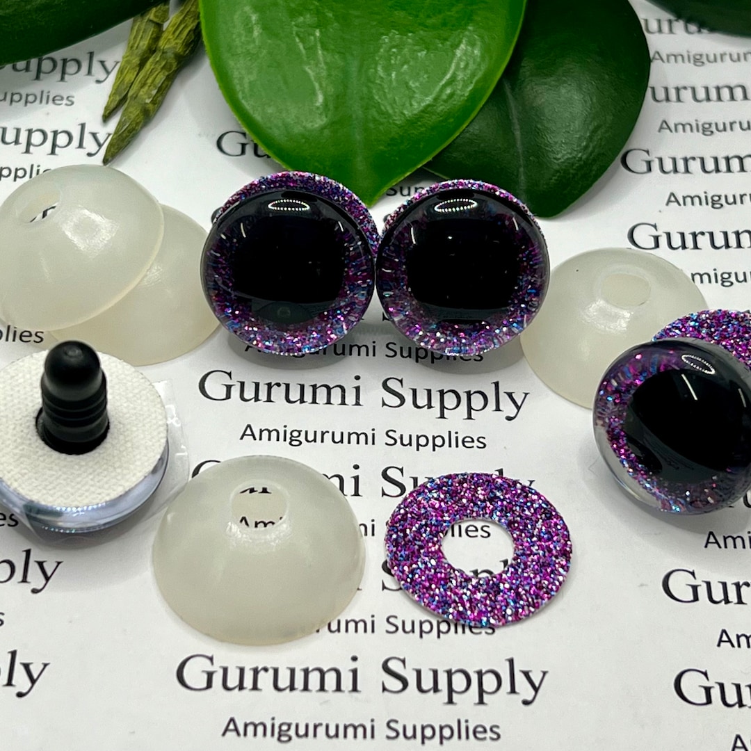 20mm Clear Trapezoid Plastic Safety Eyes With a Purple Sparkle Glitter ...