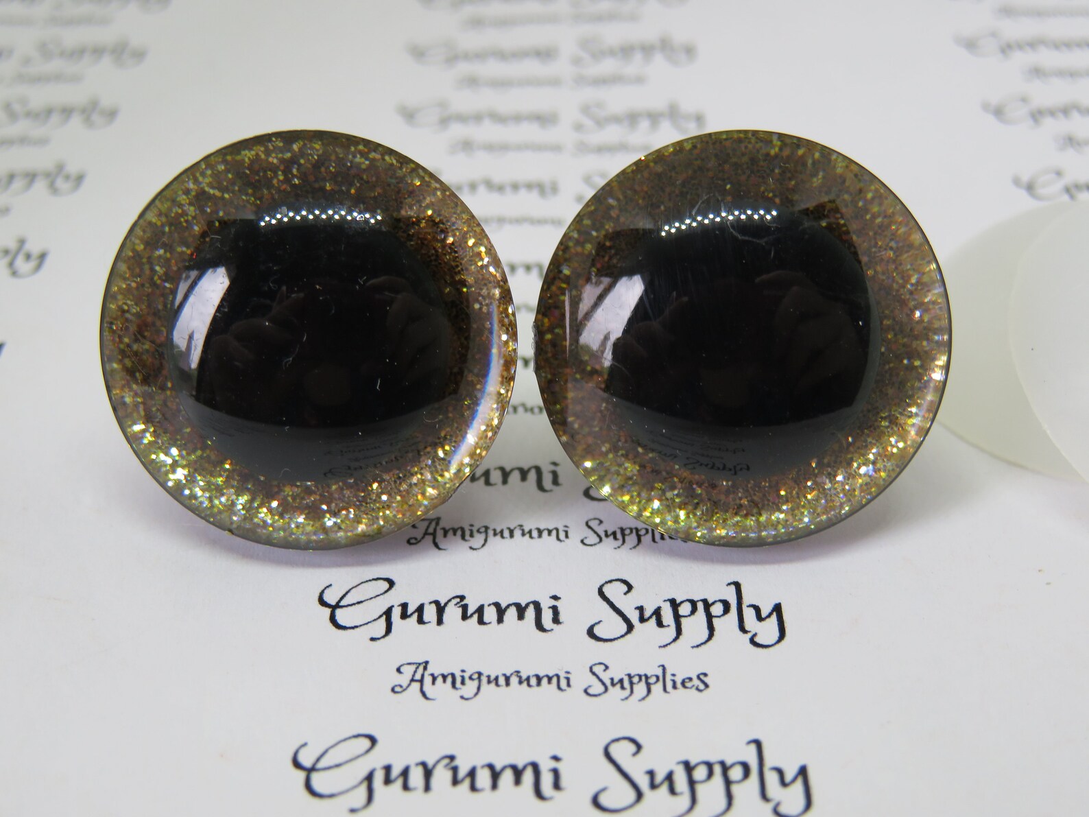 24mm Clear Trapezoid Safety Eyes With a Gold Glitter Slip Iris, Black ...