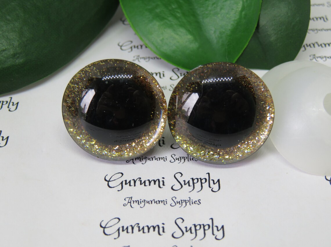24mm Clear Trapezoid Safety Eyes With a Gold Glitter Slip Iris, Black ...
