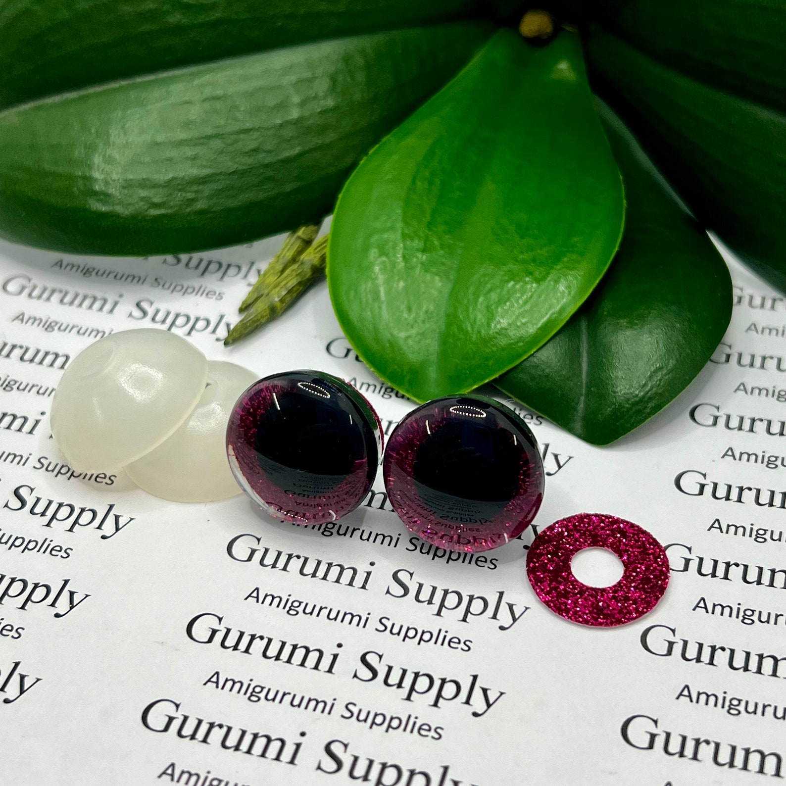 20mm Clear Trapezoid Plastic Safety Eyes With a Raspberry Glitter Non ...