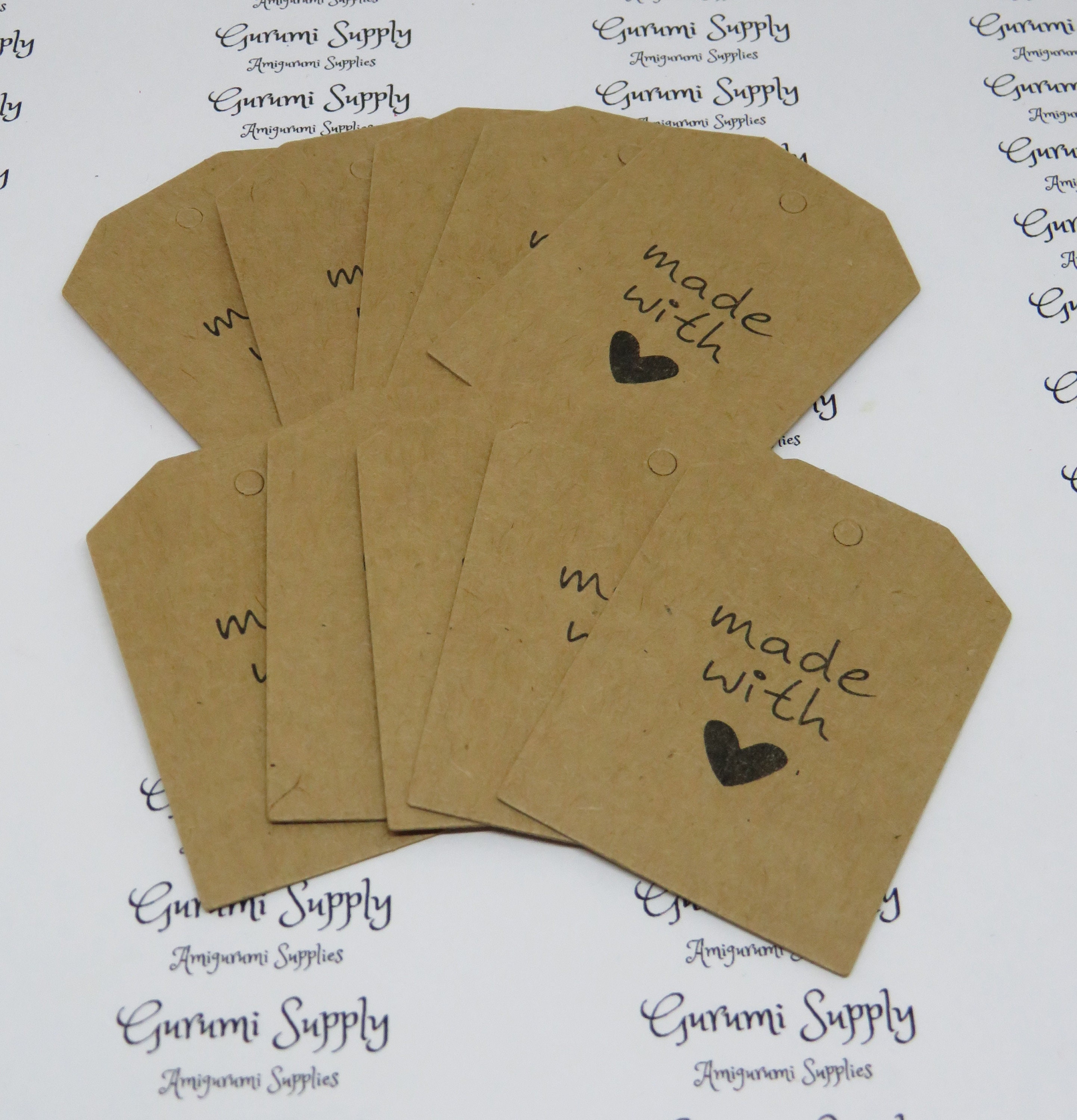 Hand Crafted Look – “Made with (Heart Symbol)” Brown Craft Tag/ Hang ...