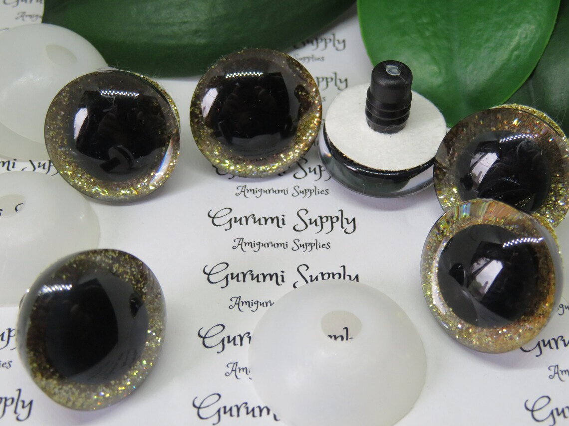 24mm Clear Trapezoid Safety Eyes With a Gold Glitter Slip Iris, Black ...
