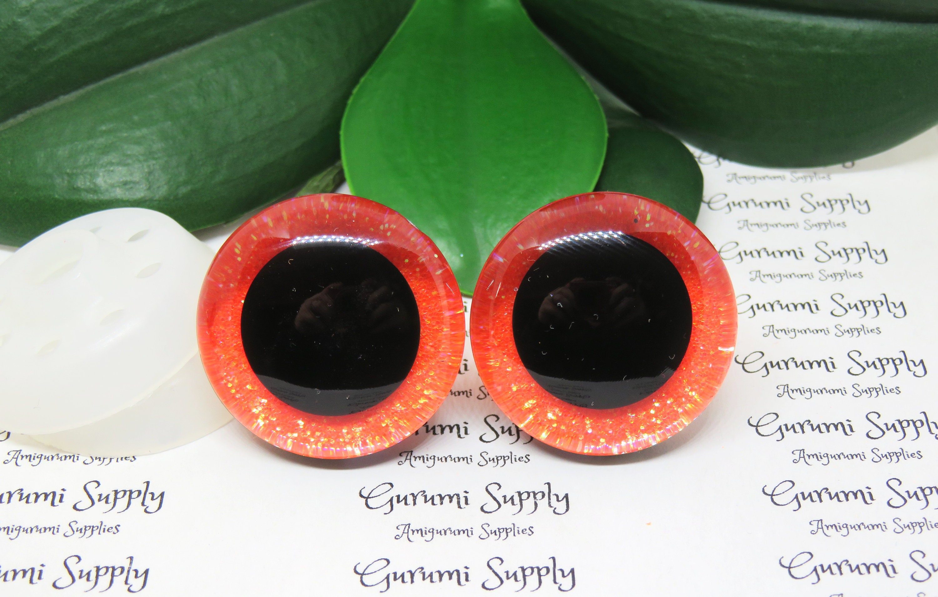35mm ClearTrapezoid Plastic Safety Eyes with an Orange Frost Glitter ...
