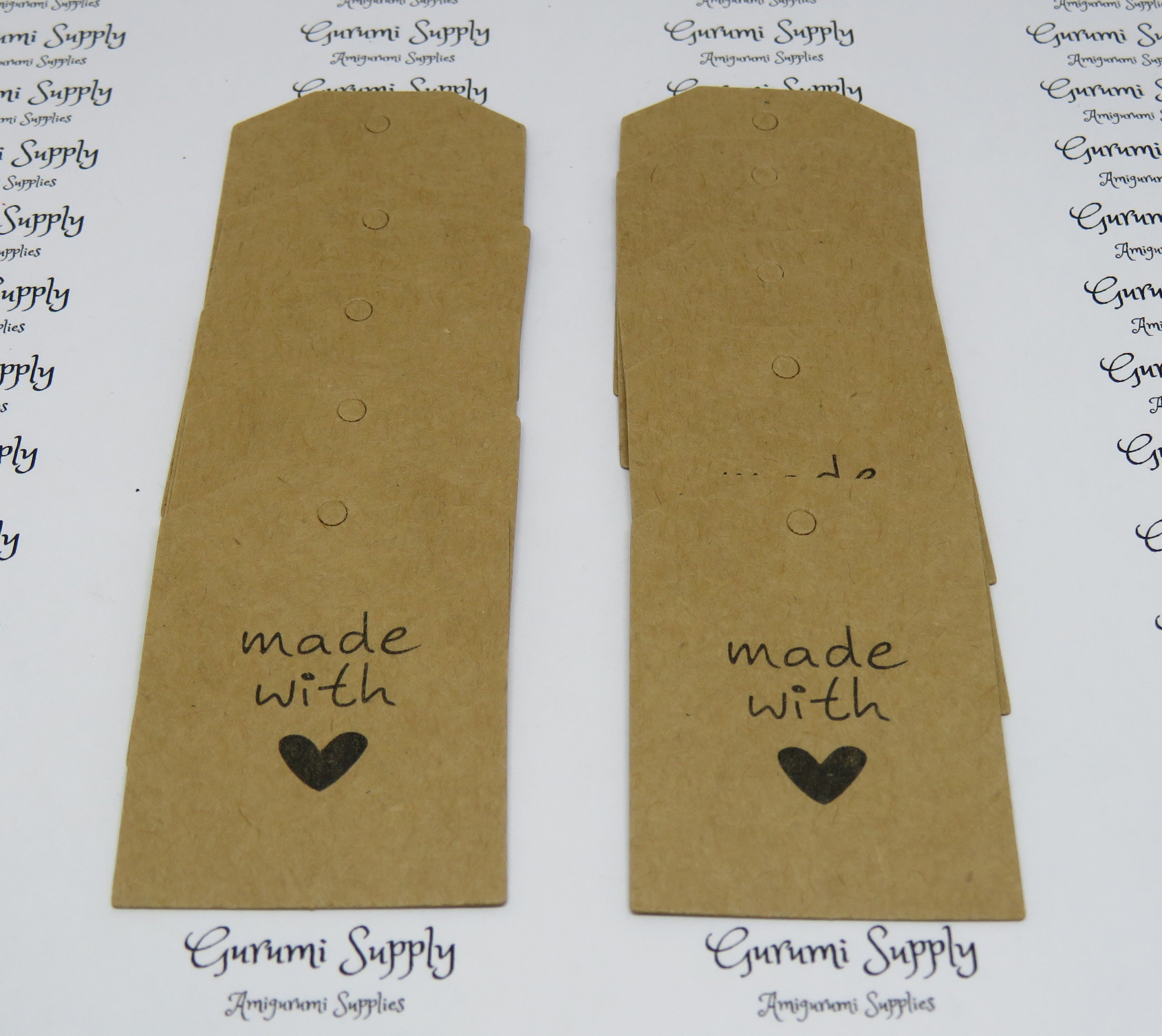 Hand Crafted Look – “Made with (Heart Symbol)” Brown Craft Tag/ Hang ...
