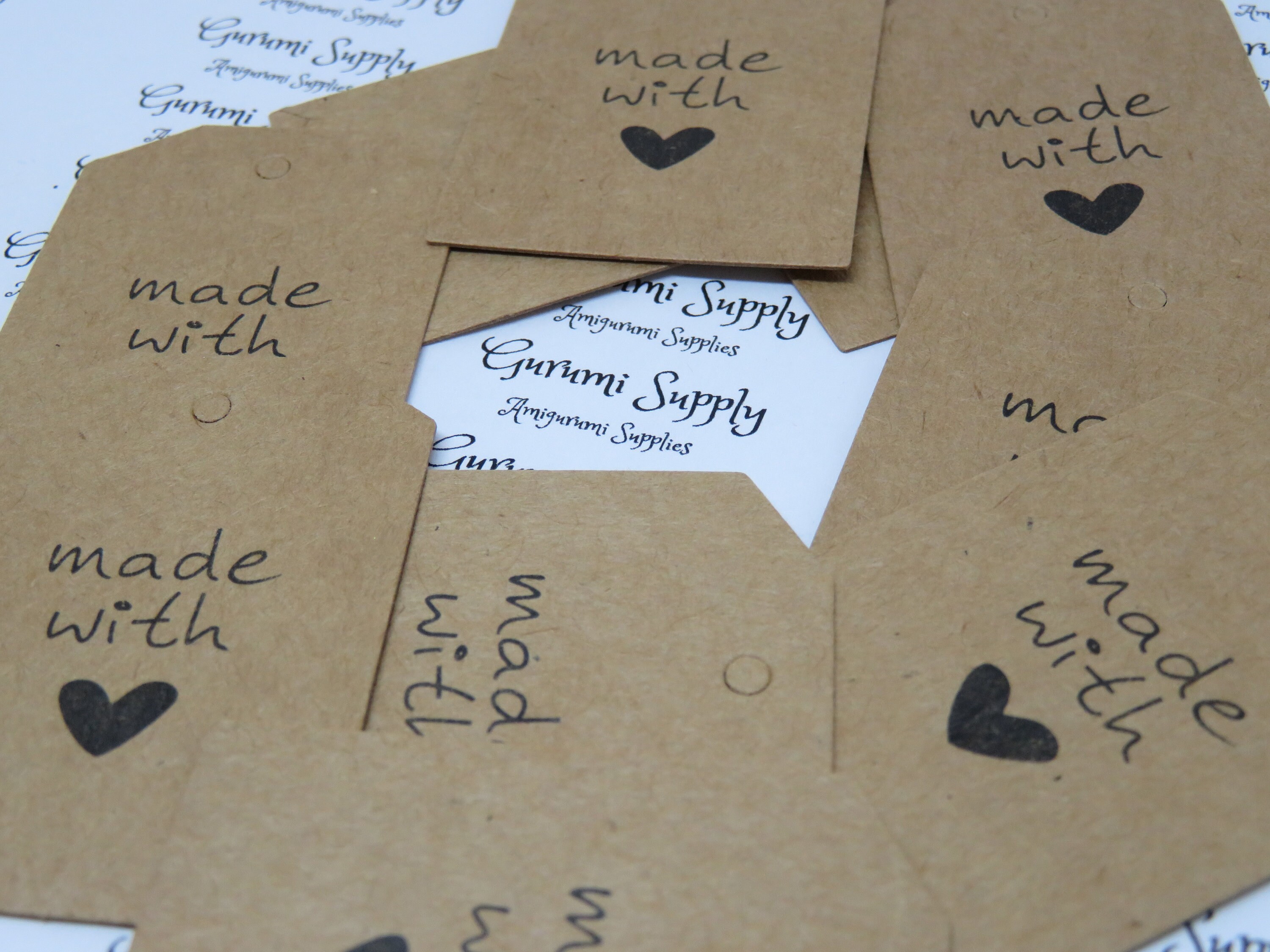 Hand Crafted Look – “Made with (Heart Symbol)” Brown Craft Tag/ Hang ...