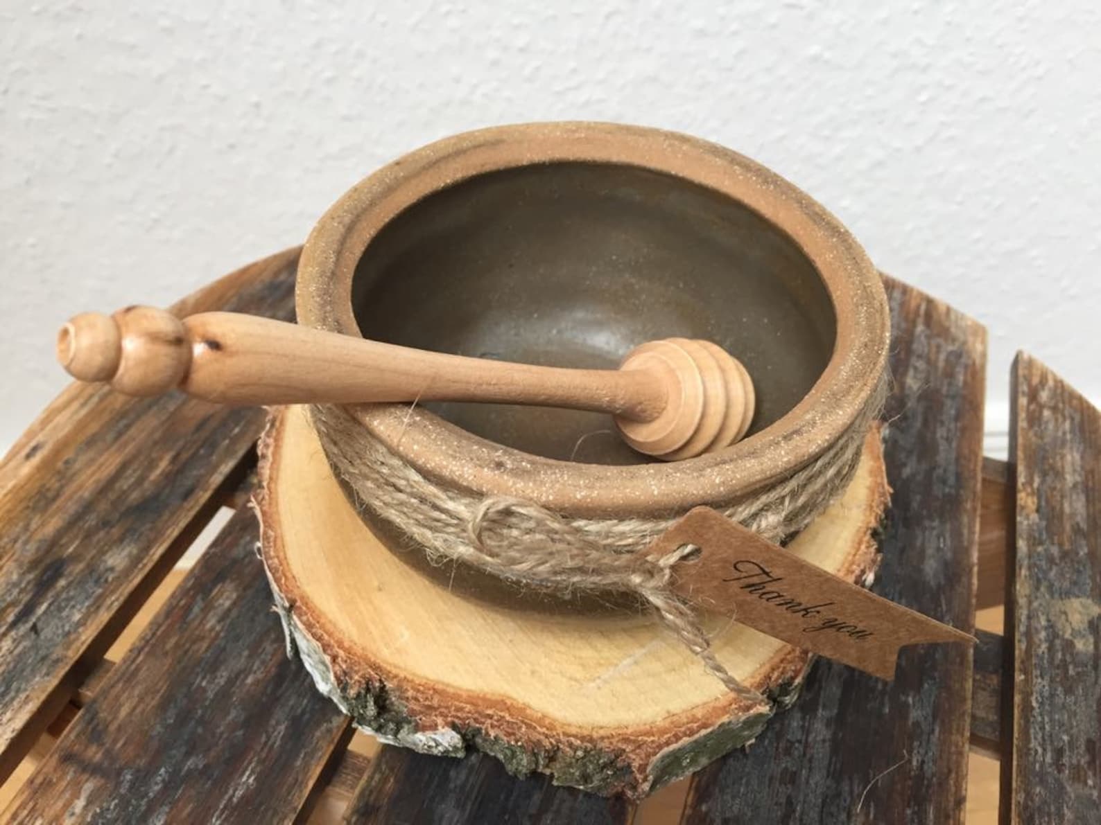 Honey Pot With Ribbed Wooden Spoon Rustic Dish | Etsy