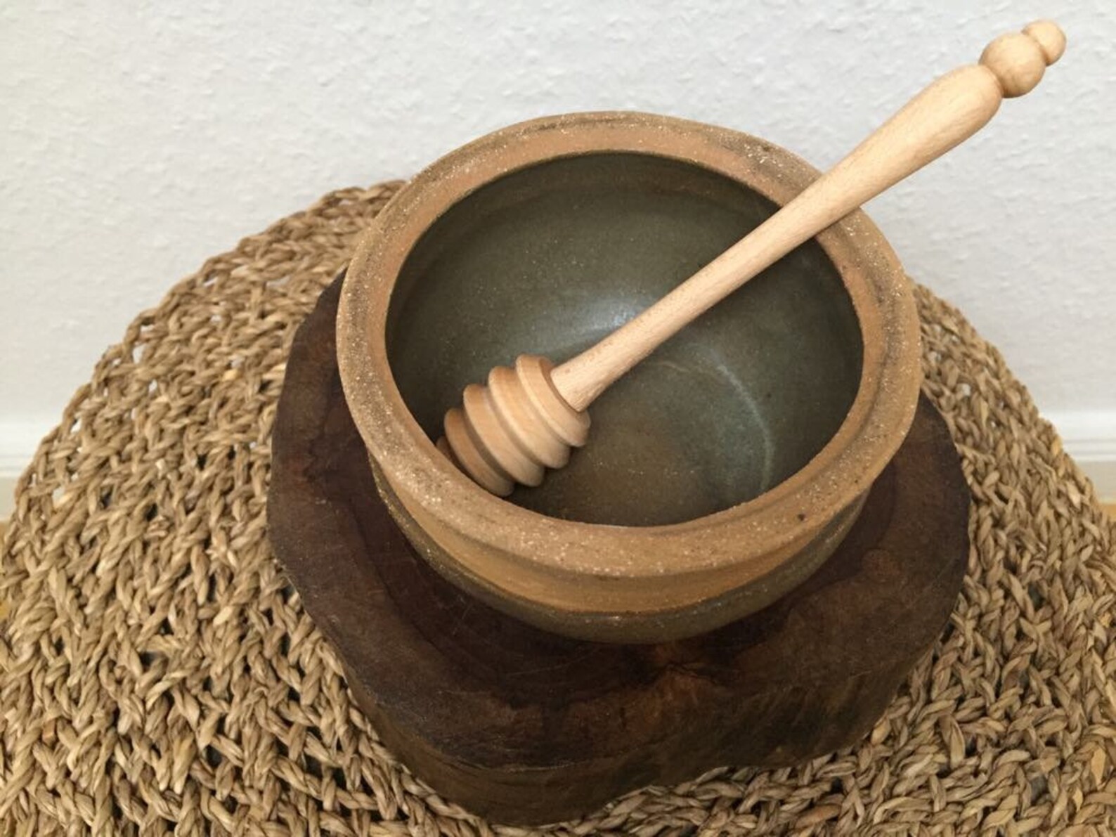 Honey Pot With Ribbed Wooden Spoon Rustic Dish | Etsy