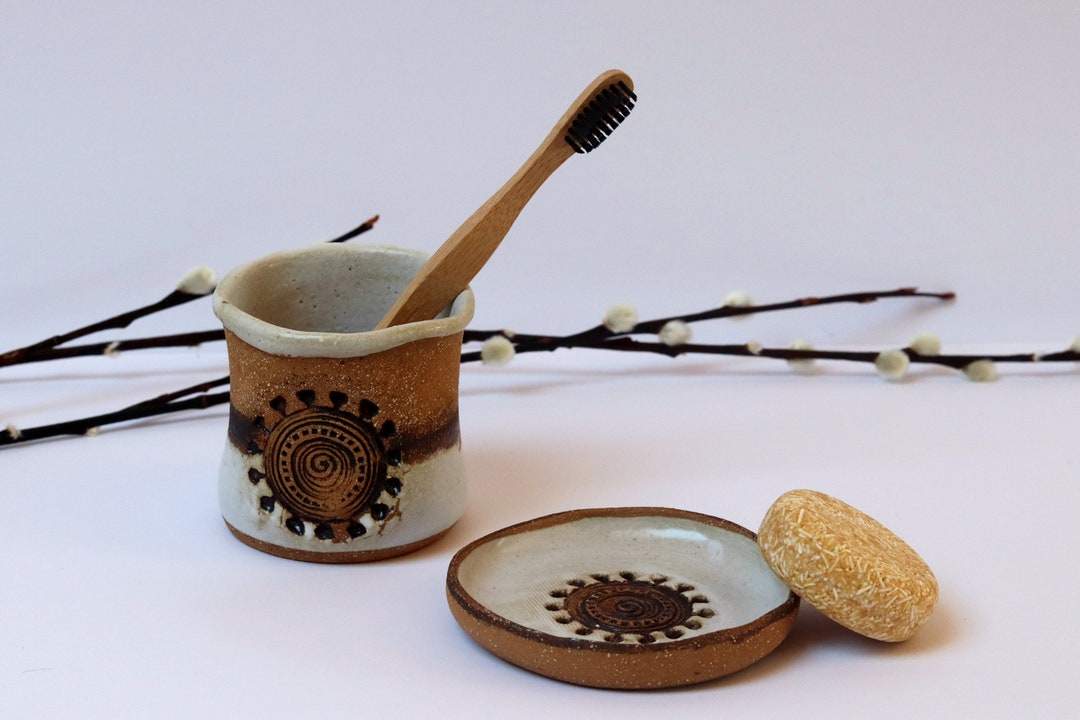 Ceramic Toothbrush Holder and Soap Dish Set Country Bathroom - Etsy