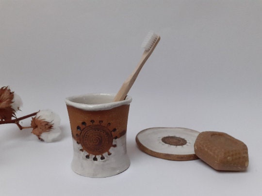 Ceramic Toothbrush Holder and Soap Dish Set Country Bathroom | Etsy