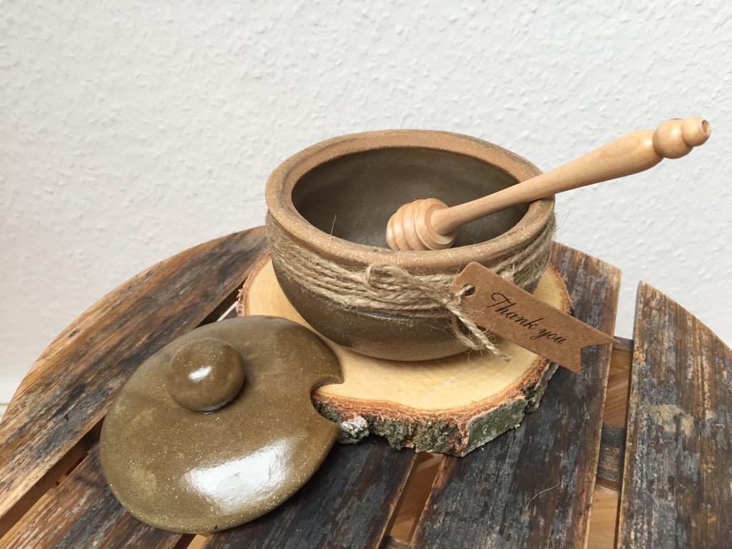 Honey Pot With Ribbed Wooden Spoon Rustic Dish | Etsy