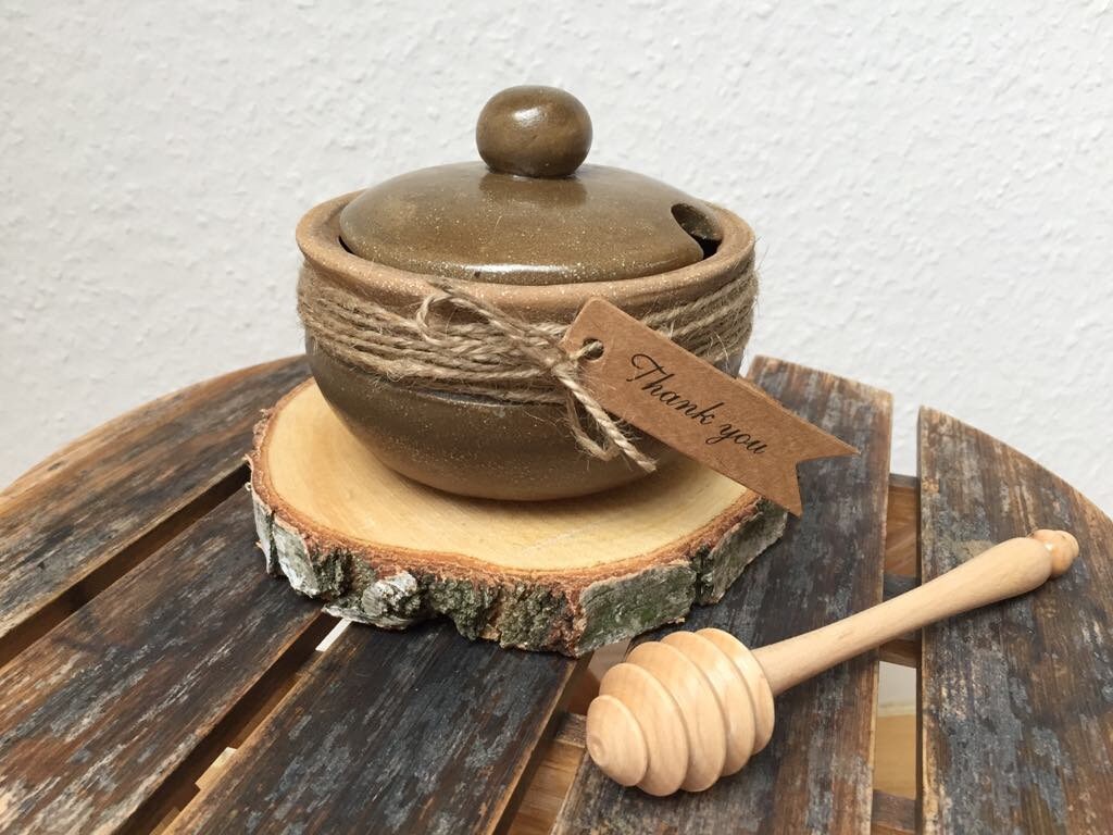 Honey Pot With Ribbed Wooden Spoon Rustic Dish | Etsy