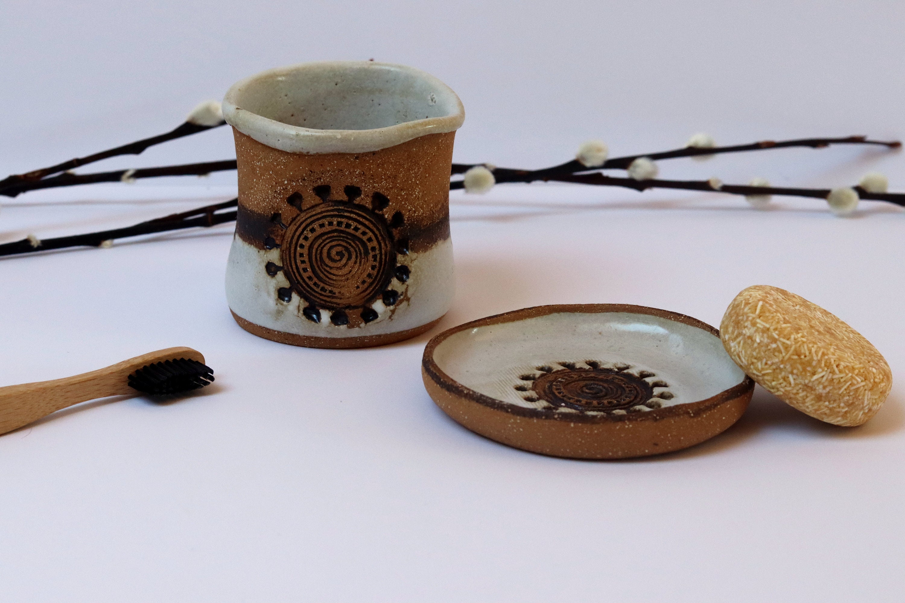 Ceramic Toothbrush Holder and Soap Dish Set Country Bathroom - Etsy