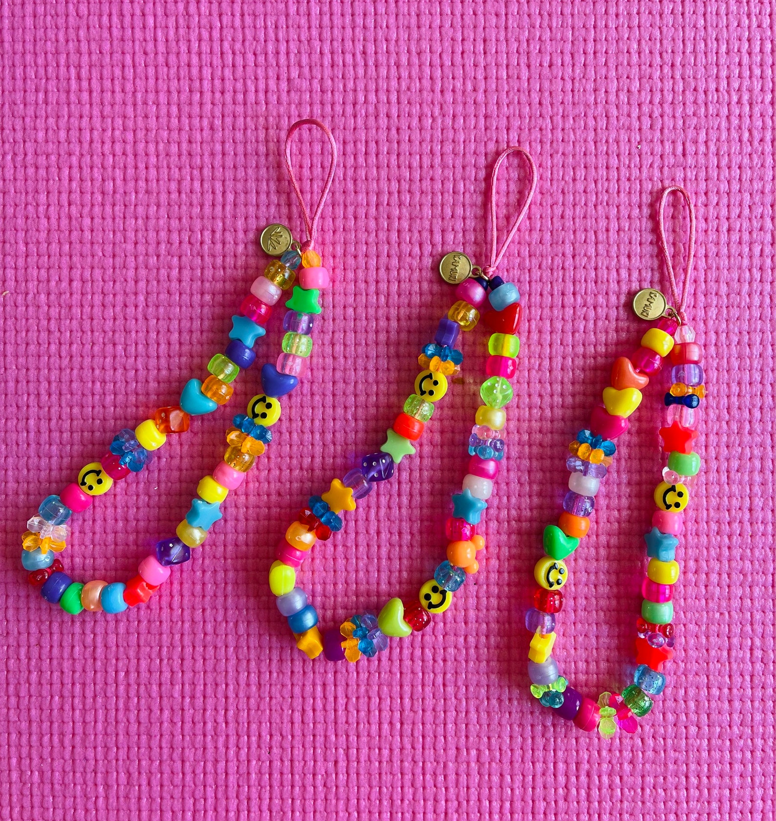 Small Phone Charm / 80s 90s / Beaded Phone Charm Strap / Rainbow Beaded ...