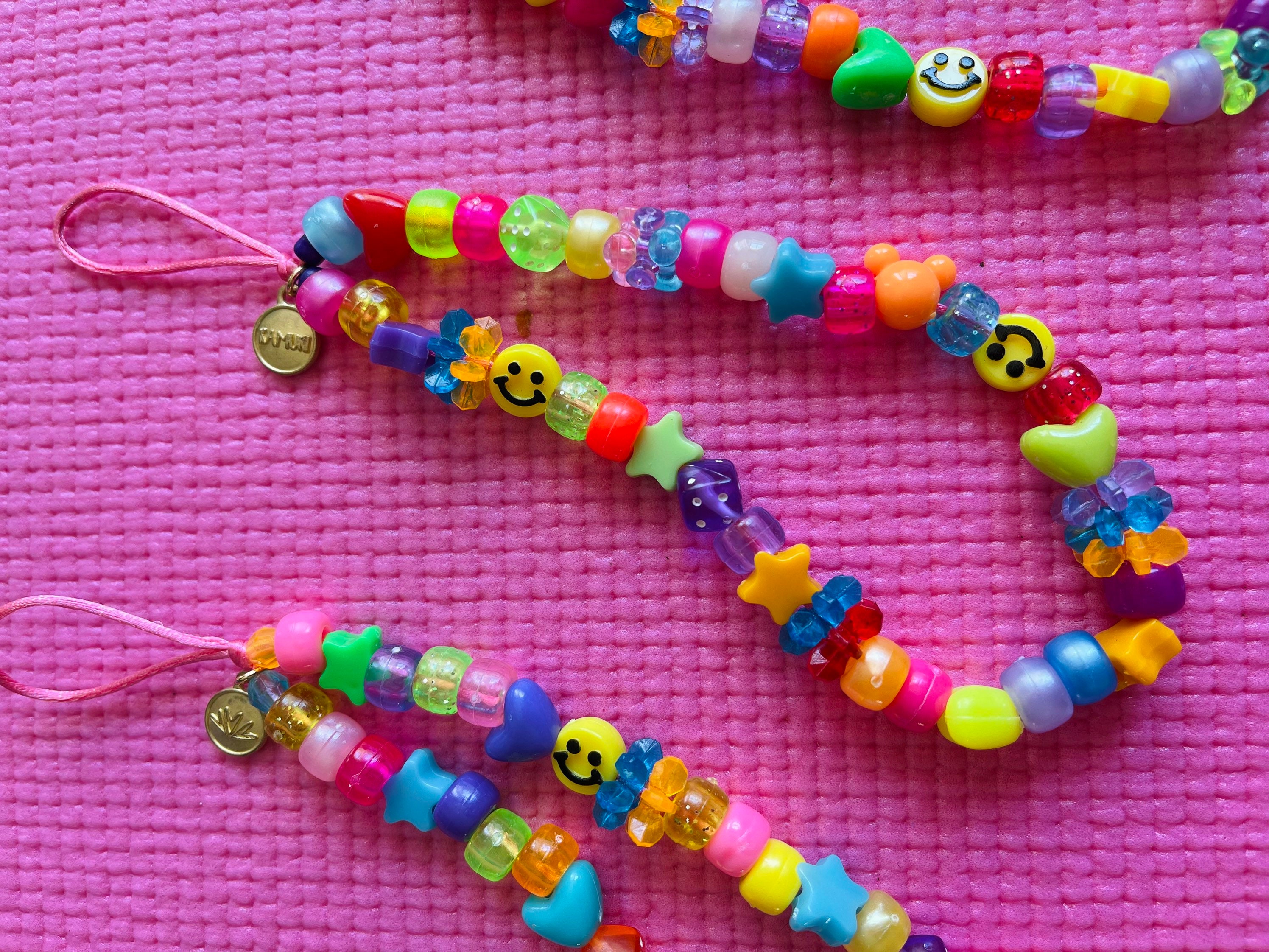 Small Phone Charm / 80s 90s / Beaded Phone Charm Strap / Rainbow Beaded ...