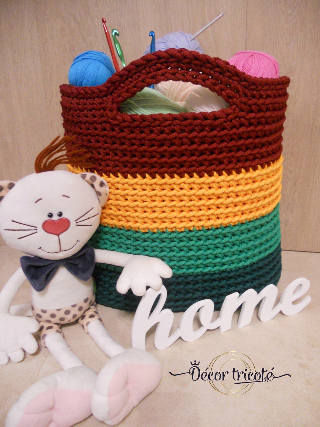 Сrocheted Baskets Large Colorful Basket With Handle Laundry Basket ...