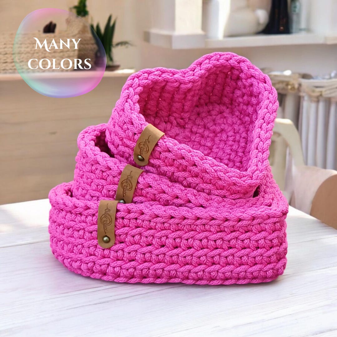 Trinkets Storage Bins Heart Basket Set of 3 Small Fabric Dish Rope Bowl ...