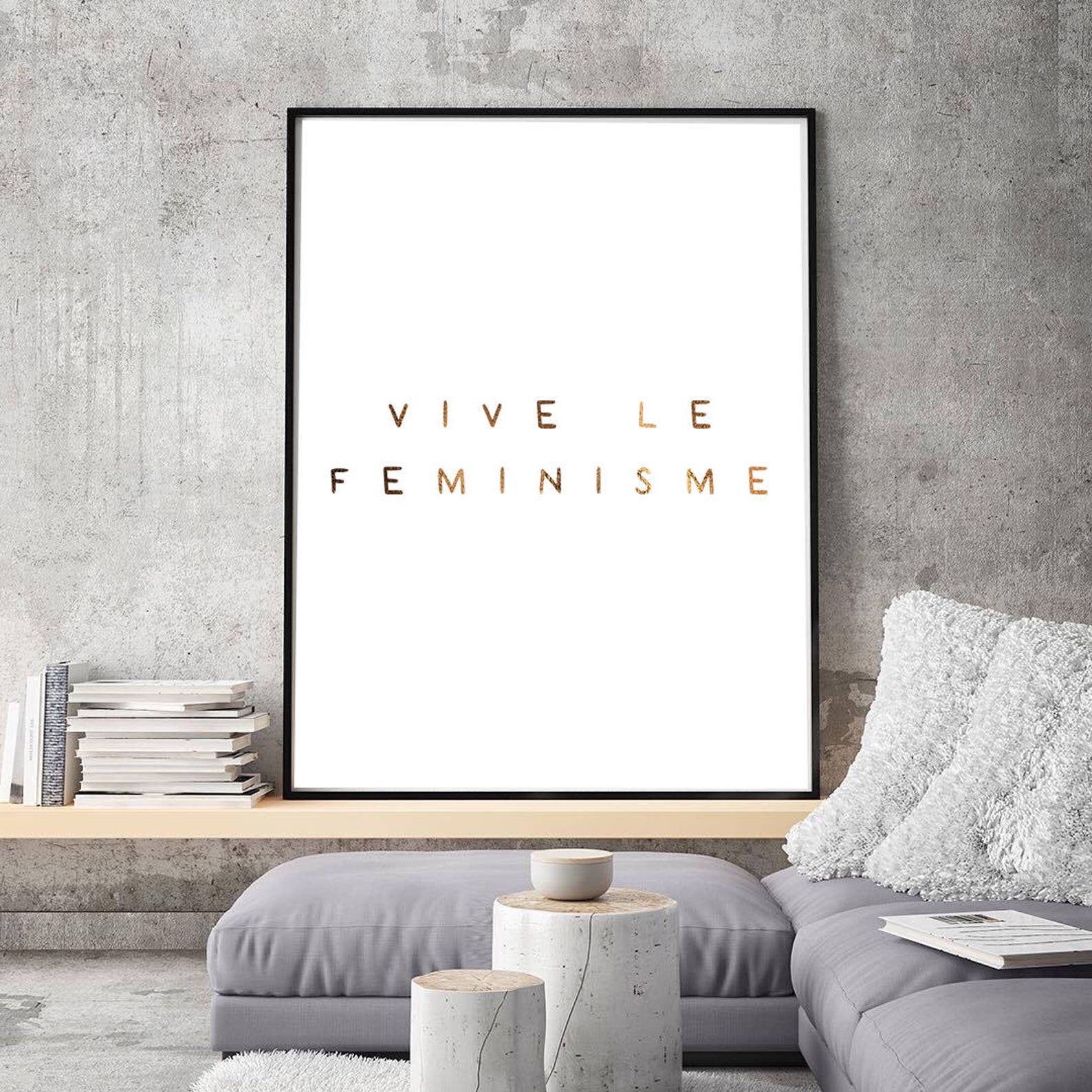 Feminism Poster Vive Le Femenisme Gold Foil Print Etsy