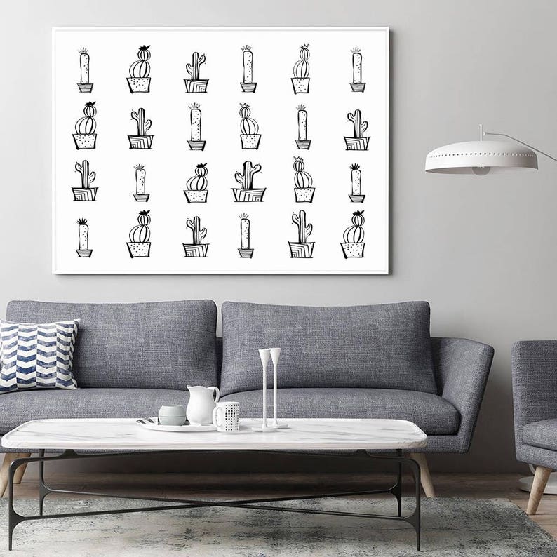 Cactuses Black and White Minimalist Decor Digital Print Modern Wall Art ...